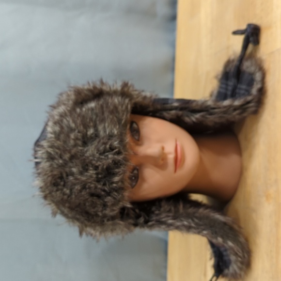 Accessories | Faux Fur Classic Trapper Hat In Grey And Black Plaid ...